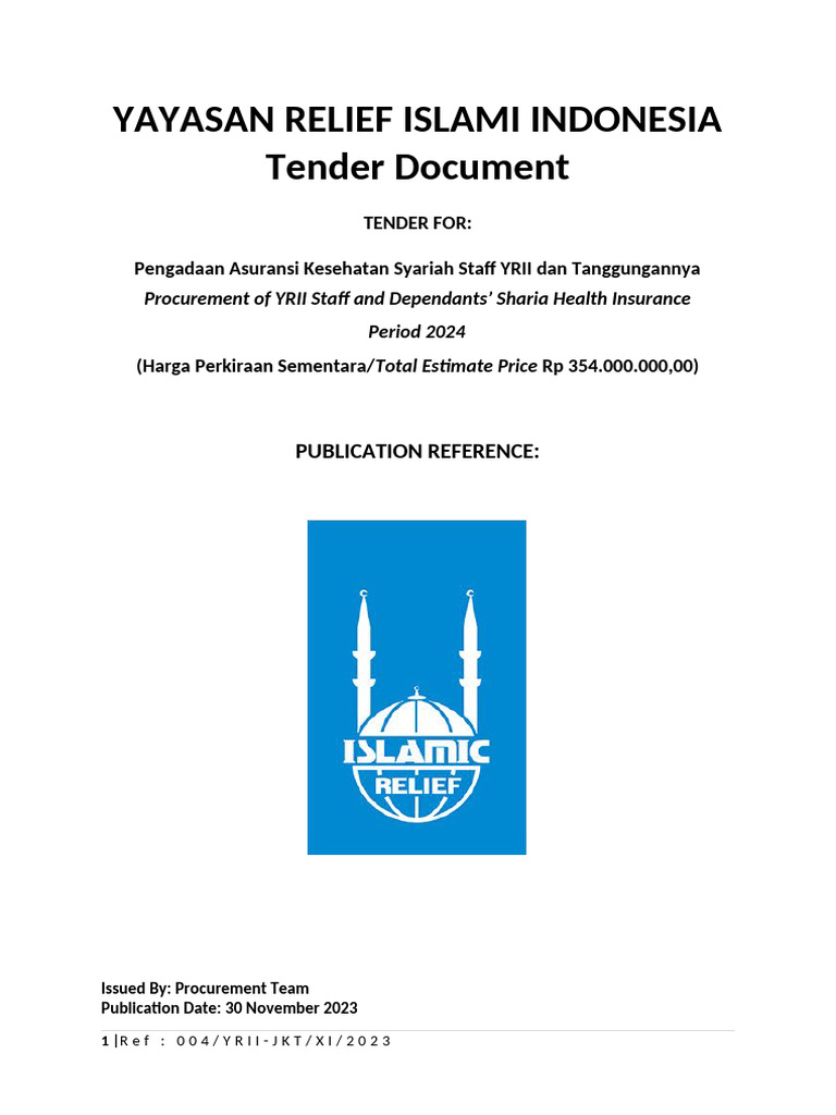 Dokumen Tender Pengadaan Asuransi Kesehatan Staff YRII 2024 | PDF
