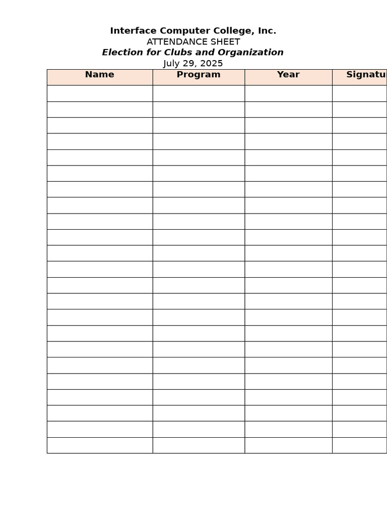 Attendance Sheet For Orientation | PDF