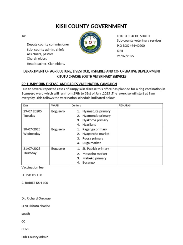 Lumpy Skin Disease Vaccination Campaign | PDF