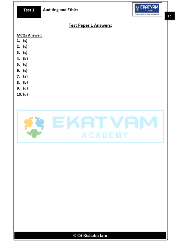 Inter Audit MCQ Test Paper 1 Answers | PDF