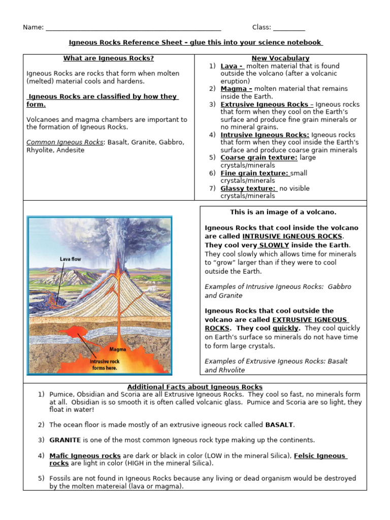 Igneous Rocks - Activity Sheet | PDF | Igneous Rock | Magma
