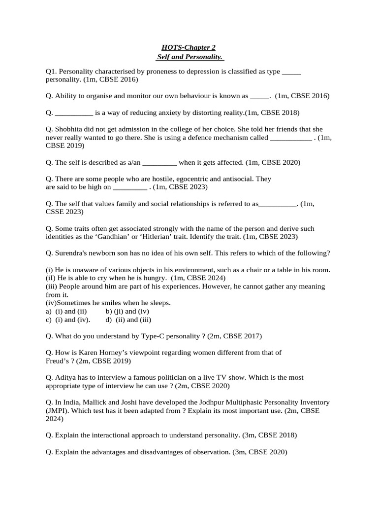 Chapter 2 Self & Personality Assignment | PDF | Psychology | Psychological Concepts