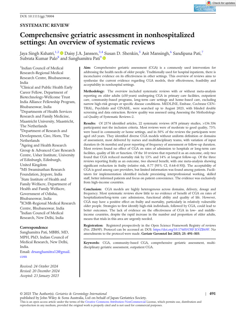 Kshatri 2025 Comprehensive Geriatric Assessment | PDF | Geriatrics ...