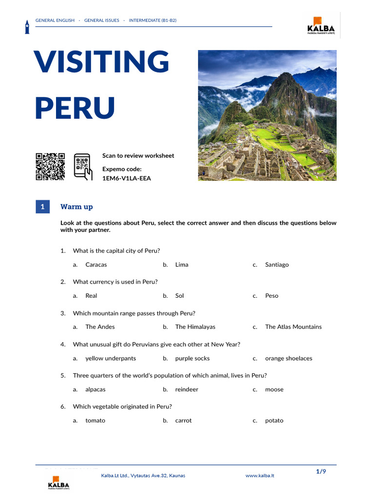 Visiting Peru British English Student B1 B2 | PDF | Peru | Inca Empire