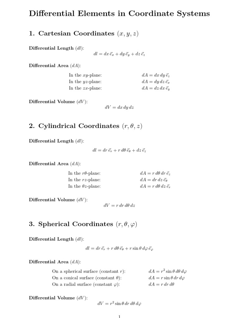 Differential Elements in Coordinate Systems | PDF