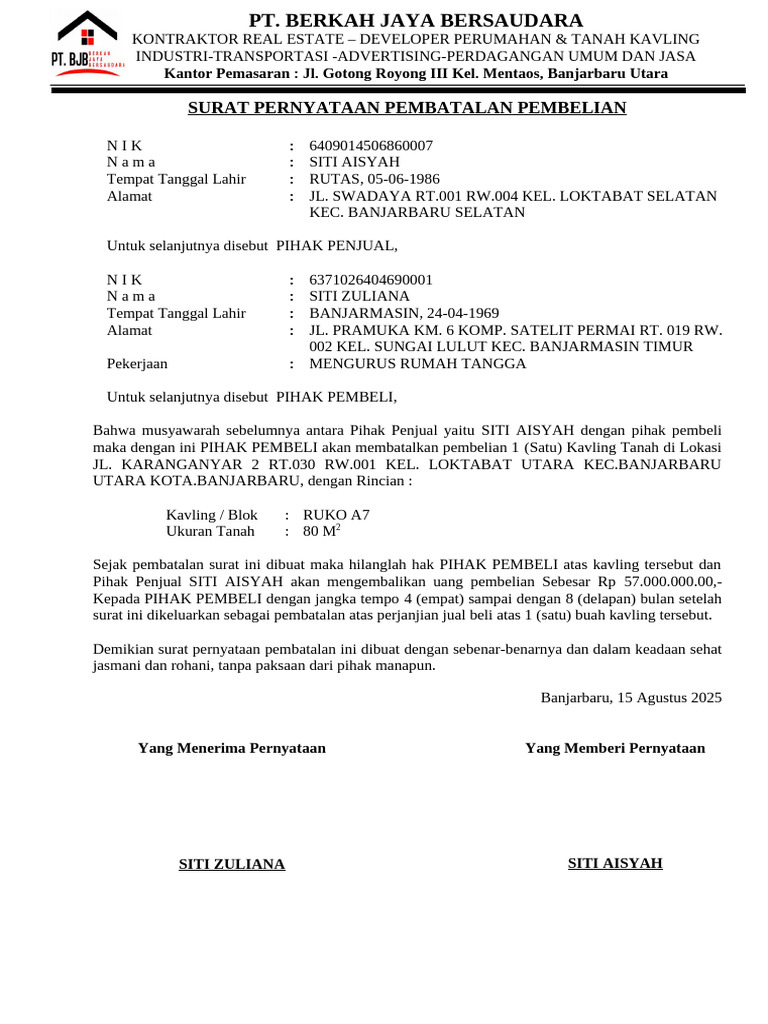 Pembatalan Siti Zuliana | PDF