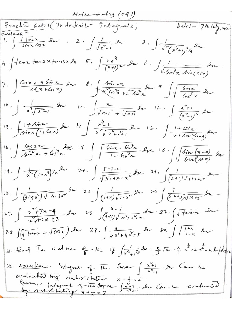 Indefinite Integrals Practice Set 1 | PDF