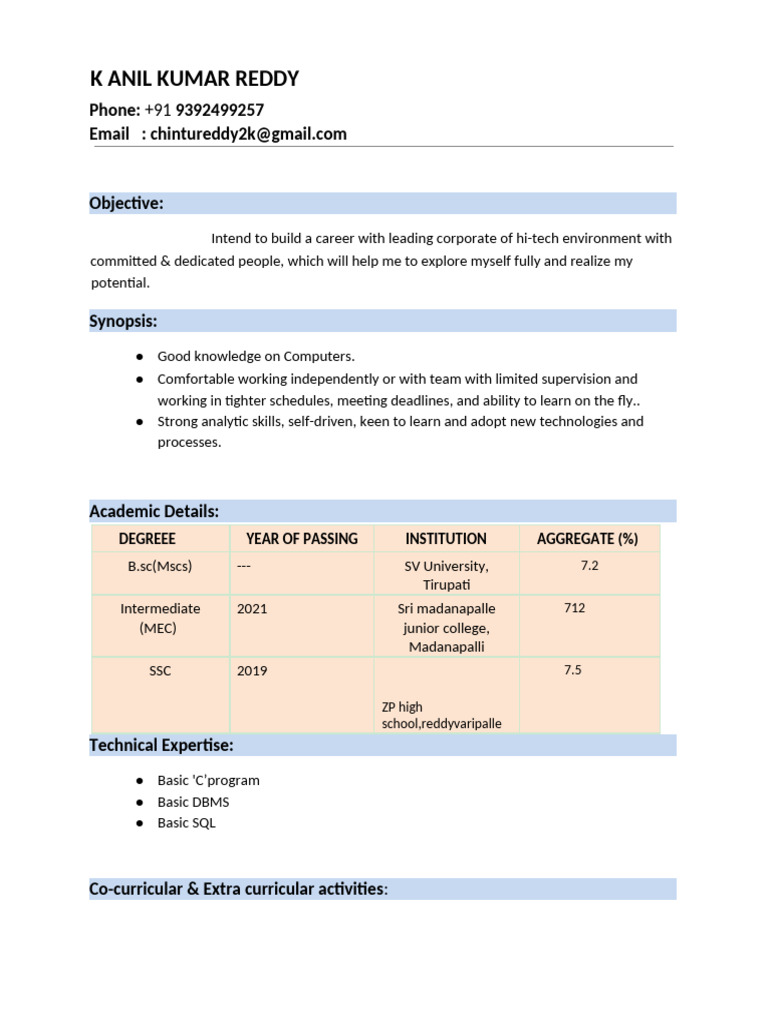 Resume ANIL | PDF