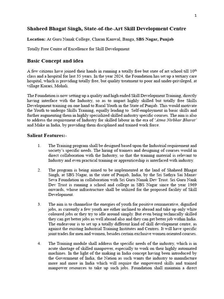 Shaeeh Bhagat Singh Skills Development Concept and Brocure 19-08-2025 | PDF | Simulation ...