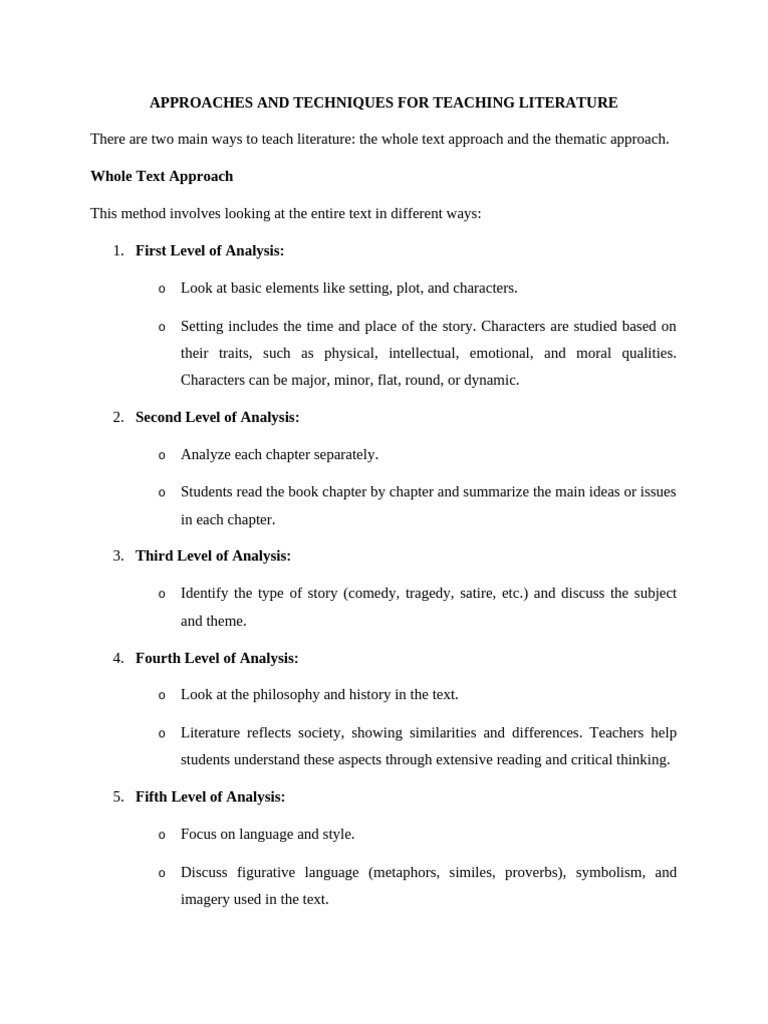 Approaches and Techniques For Teaching Literature 430 | PDF | Critical ...
