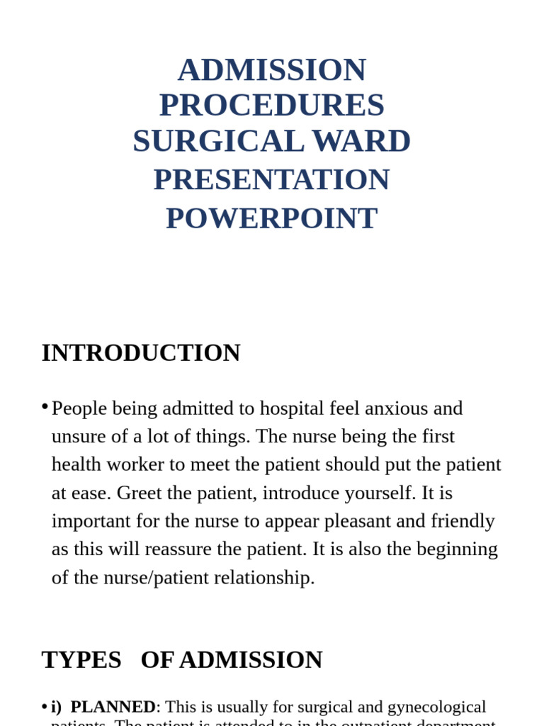 Hospital Admission Procedures Overview | PDF | Hospital | Patient