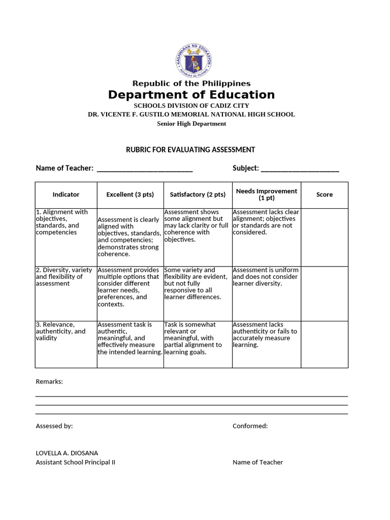 Simple Assessment Rubric | PDF