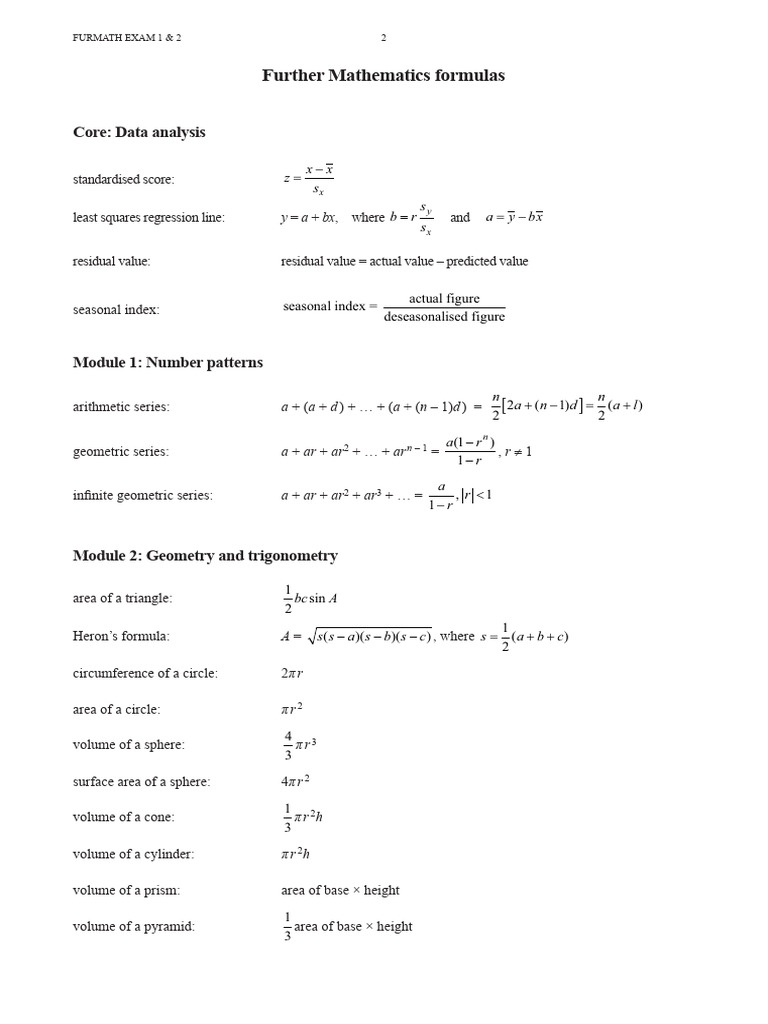 Further Maths Formula Sheet | PDF | Estimation Theory | Multivariate ...
