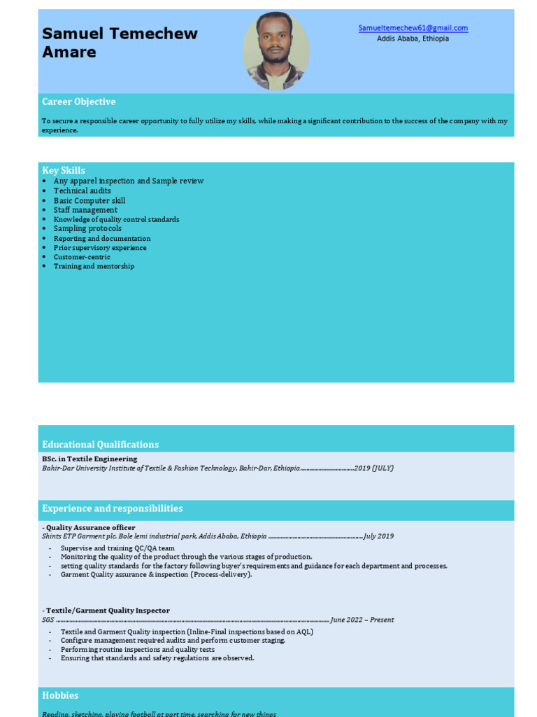best example to prepare cv | PDF | Quality Assurance | Business