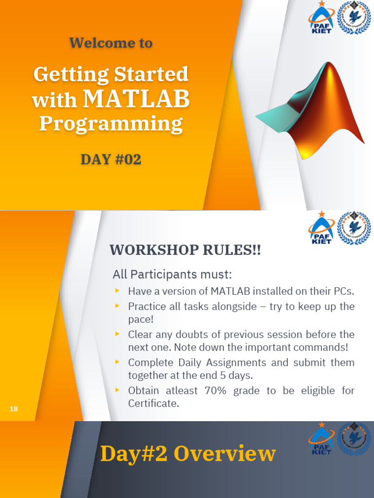 MATLAB Workshop Day2 Slides | PDF | Matrix (Mathematics) | Abstract Algebra