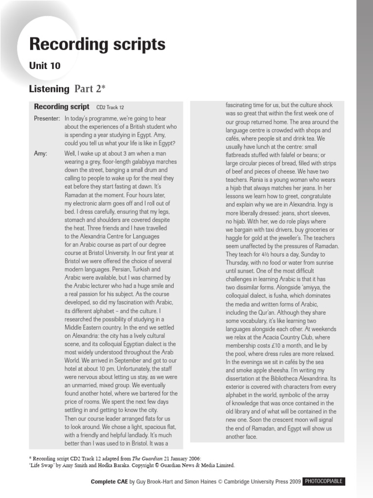 Complete Cae Advanced Unit10 Recording Script Student Version | PDF ...