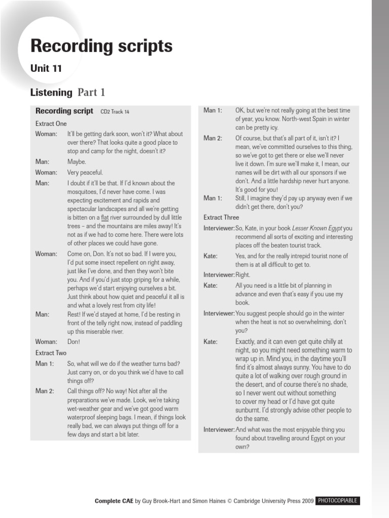 Complete Cae Advanced Unit11 Recording Script Student Version | PDF