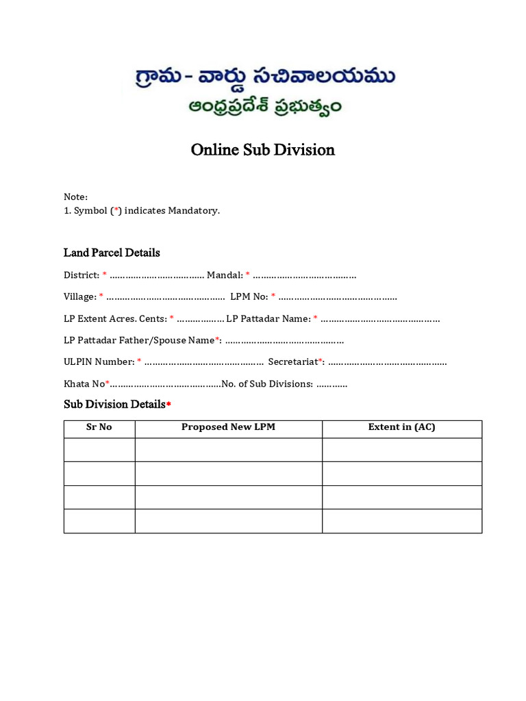 Online Sub Division Application Form | PDF