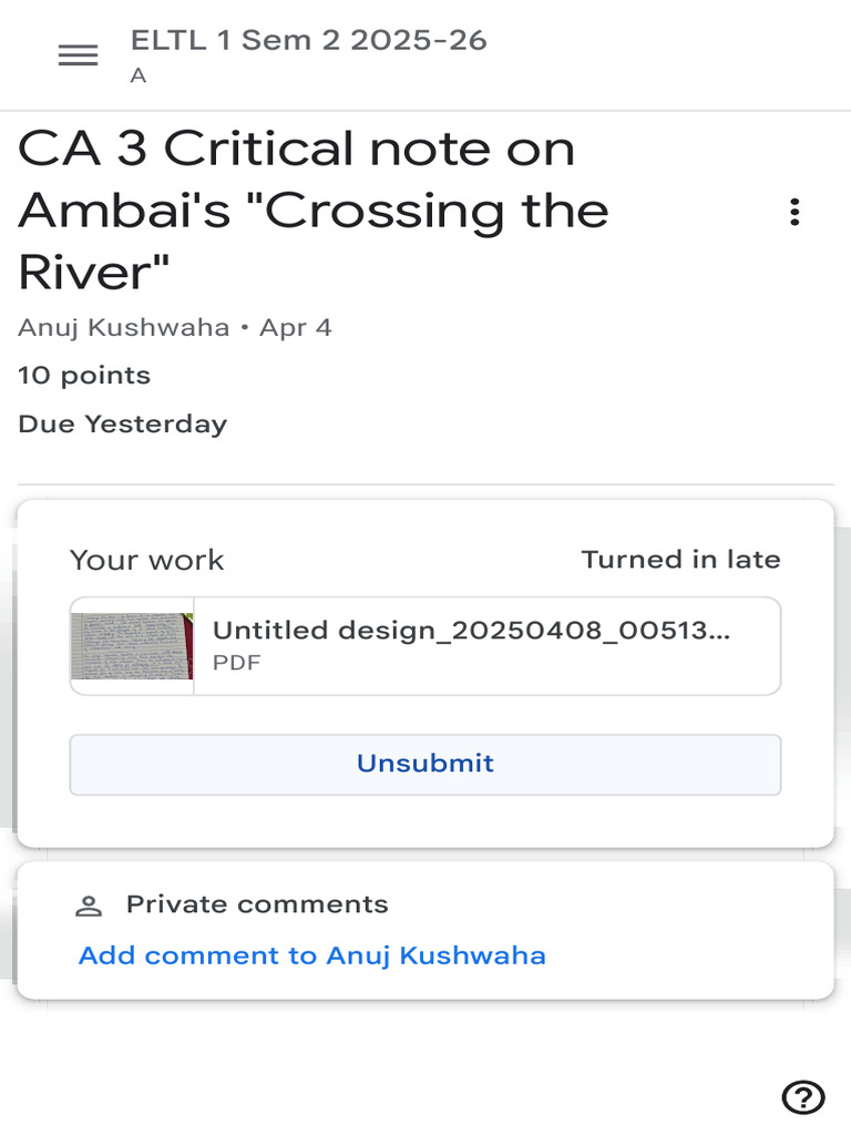 CA 3 Critical Note On Ambai's Crossing The River | PDF