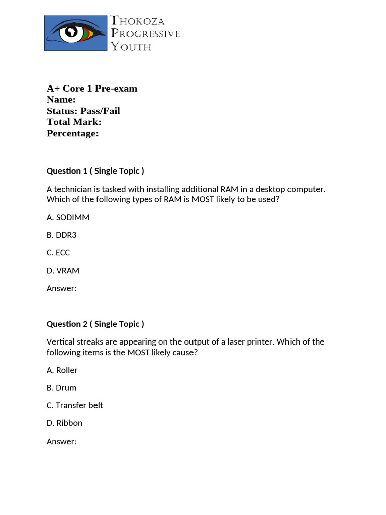 A+ Core 1 Exam Preparation Guide | PDF | Computer Network | Printer ...