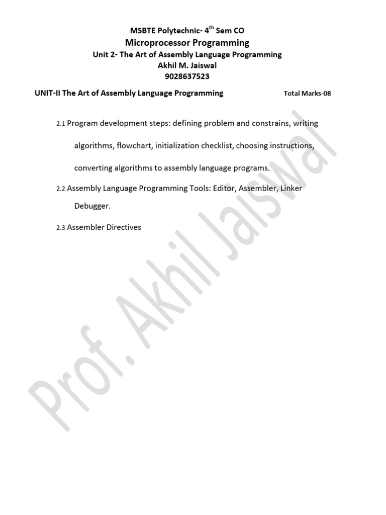 MIC UNIT 2 The Art of Assembly Language Programming | PDF | Assembly Language | Computer Program