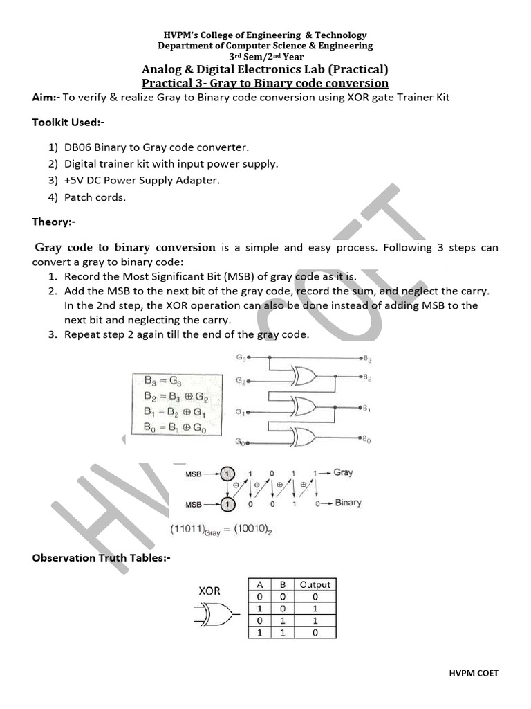 Gray to Binary Conversion Experiment | PDF