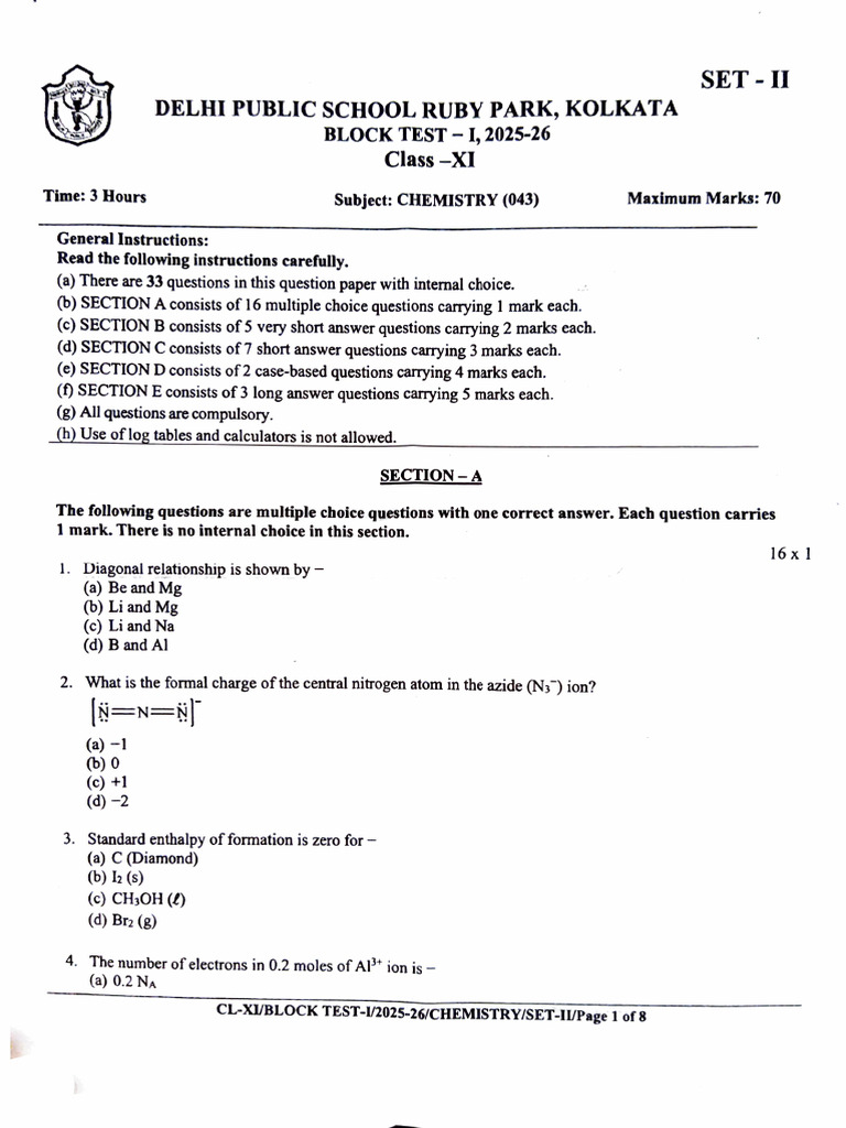 DPS Ruby Park Class 11 Chemistry Exam 2025 | PDF | Molecular Orbital ...