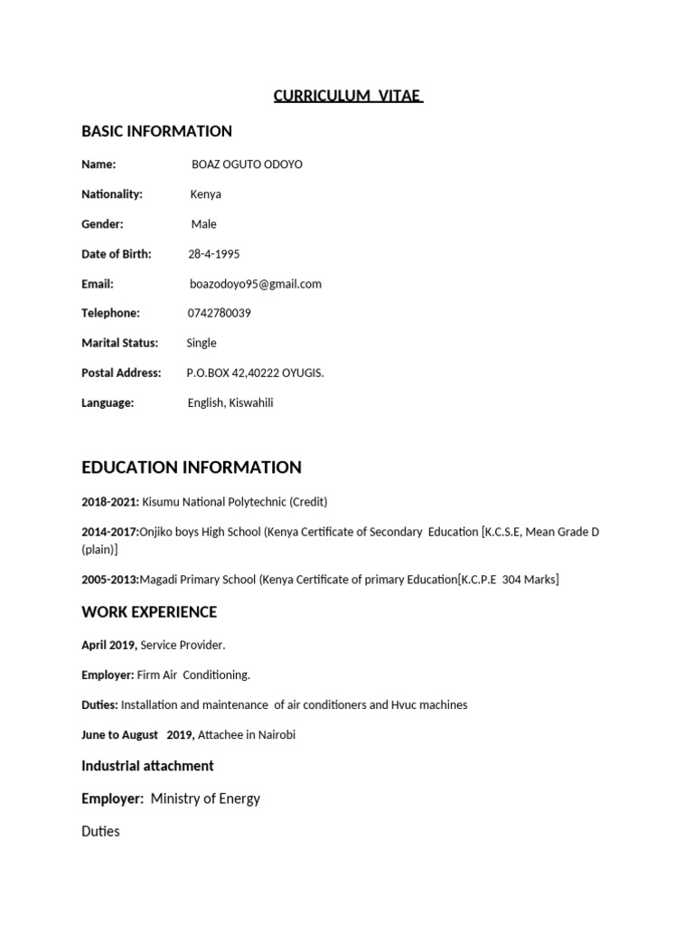 Curriculum Vitae Basic Information | PDF