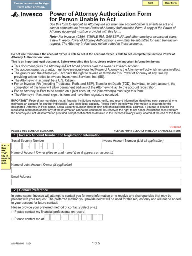 Invesco Power of Attorney Form Guide | PDF | Power Of Attorney | Indemnity