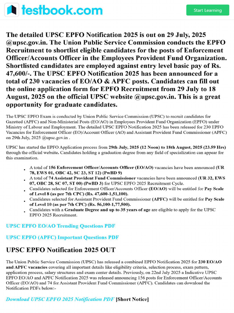 Upsc Epfo 2025exam Info | PDF
