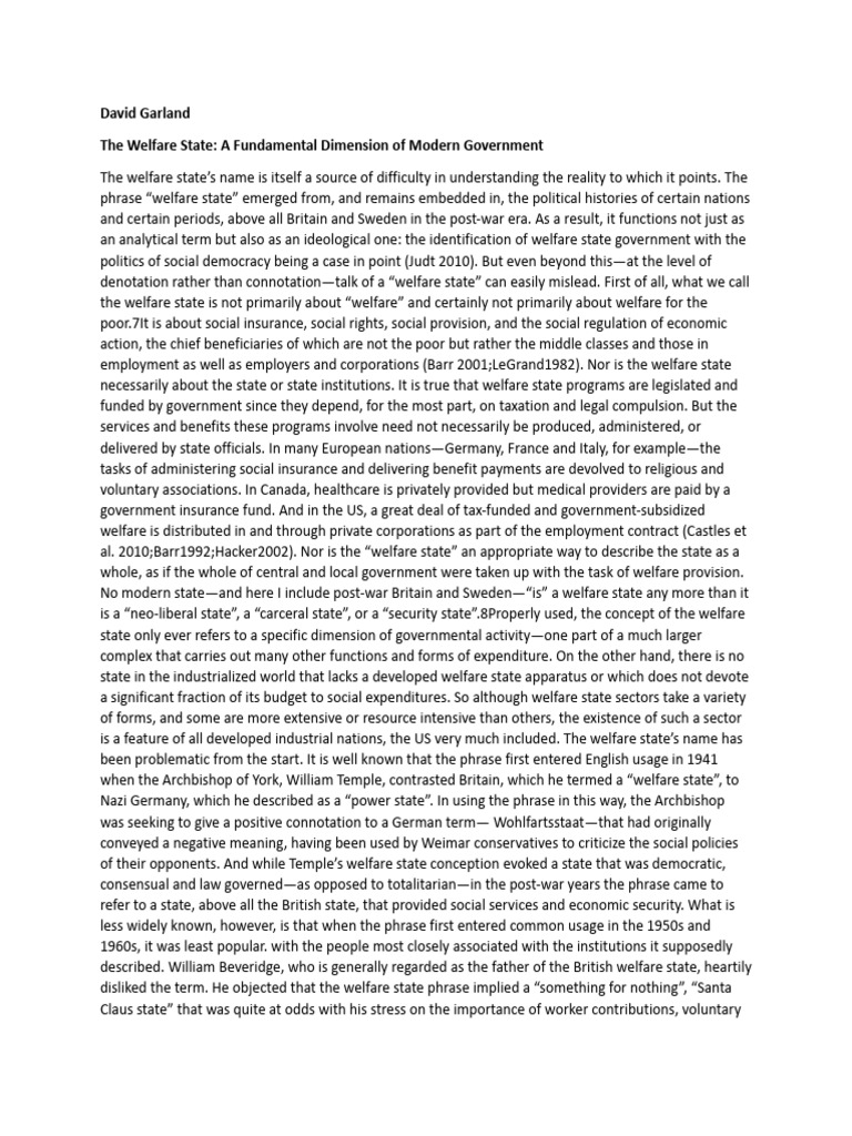 David Garland The Welfare State | PDF | Welfare State | Economics