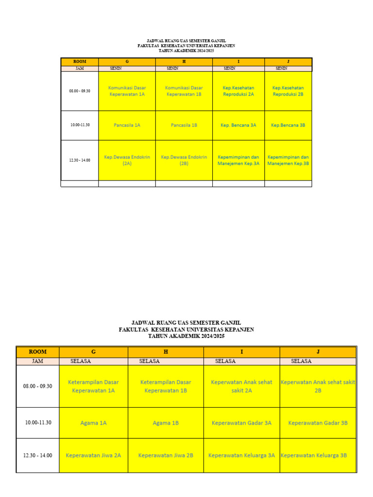 2025 Jadwal Uas Prodi s1 Keperawatan Uk Ta Genap 2024 2025 | PDF