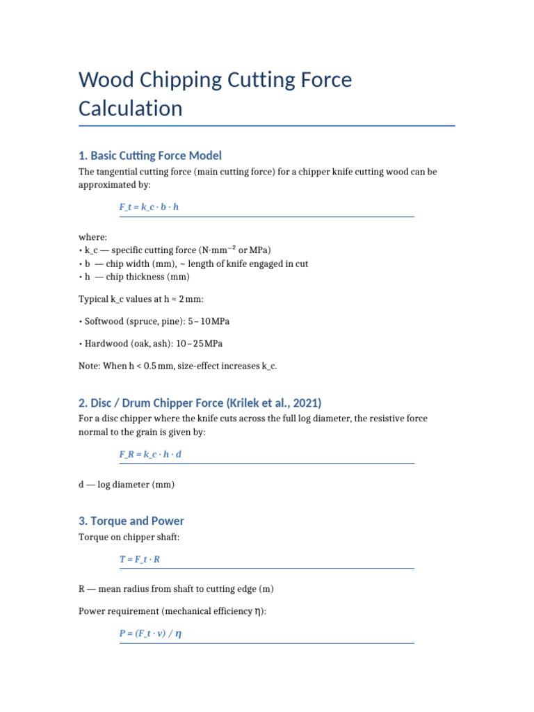 Wood Cutting Force Calculations | PDF