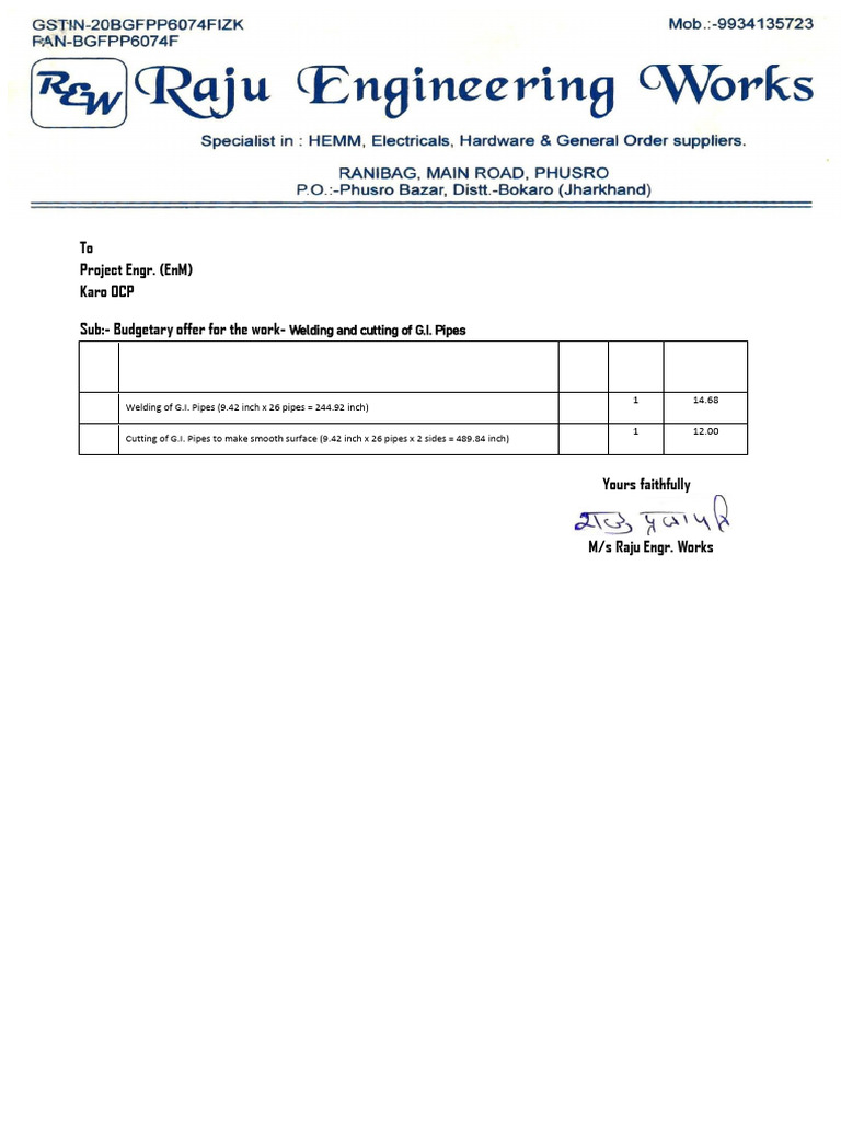 Cutting and Welding Quotation 2 (1) - 1 | PDF