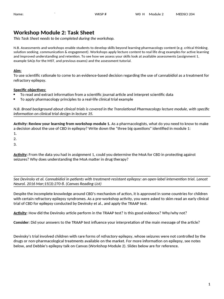 23 MS204 Module 2 InWksp Task Sheet | PDF | Epilepsy | Clinical Trial