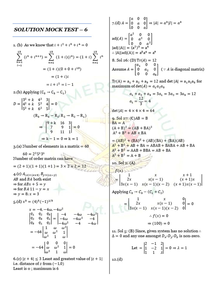 Maths Mock Test - 6 Solution | PDF | Trigonometric Functions ...