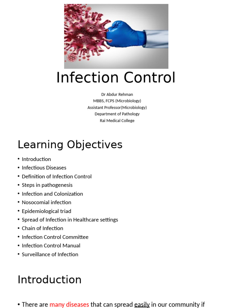 Infection Control Lecture 1 | PDF | Infection | Pathogen