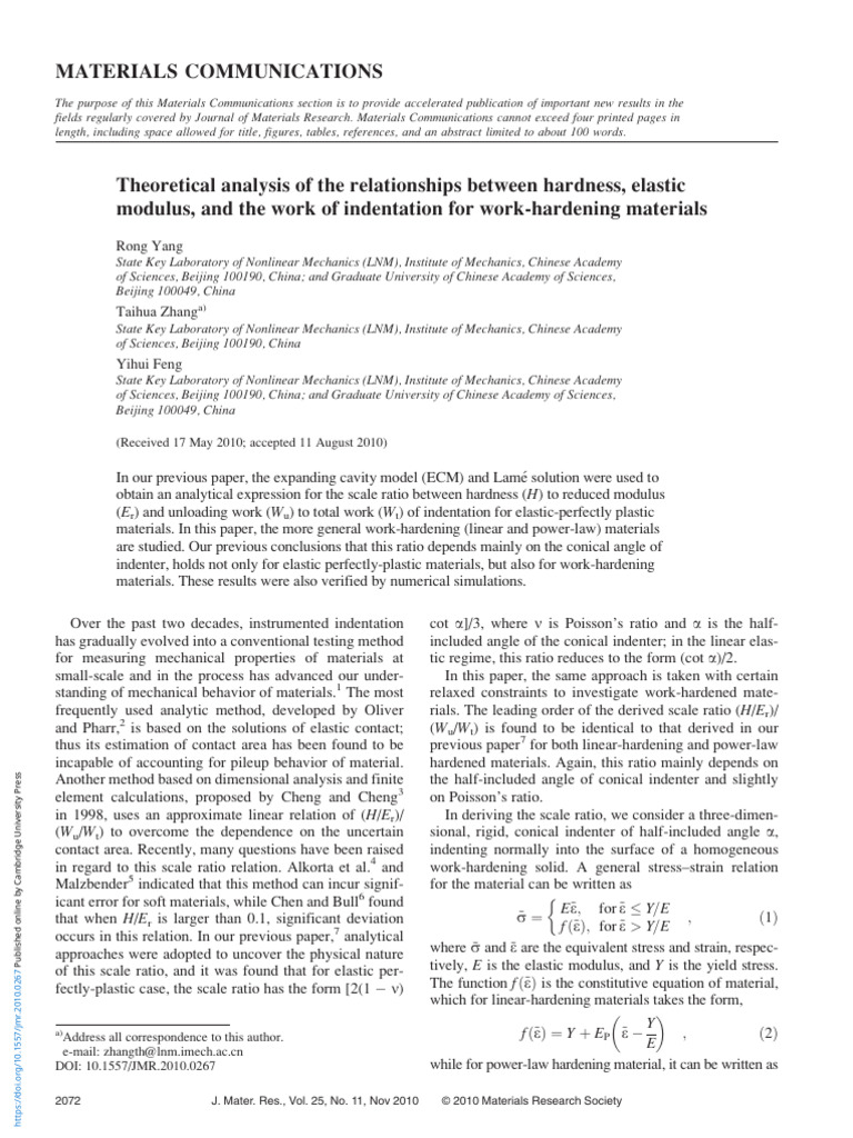 Hardness and Elastic Modulus in Materials | PDF | Elasticity (Physics ...