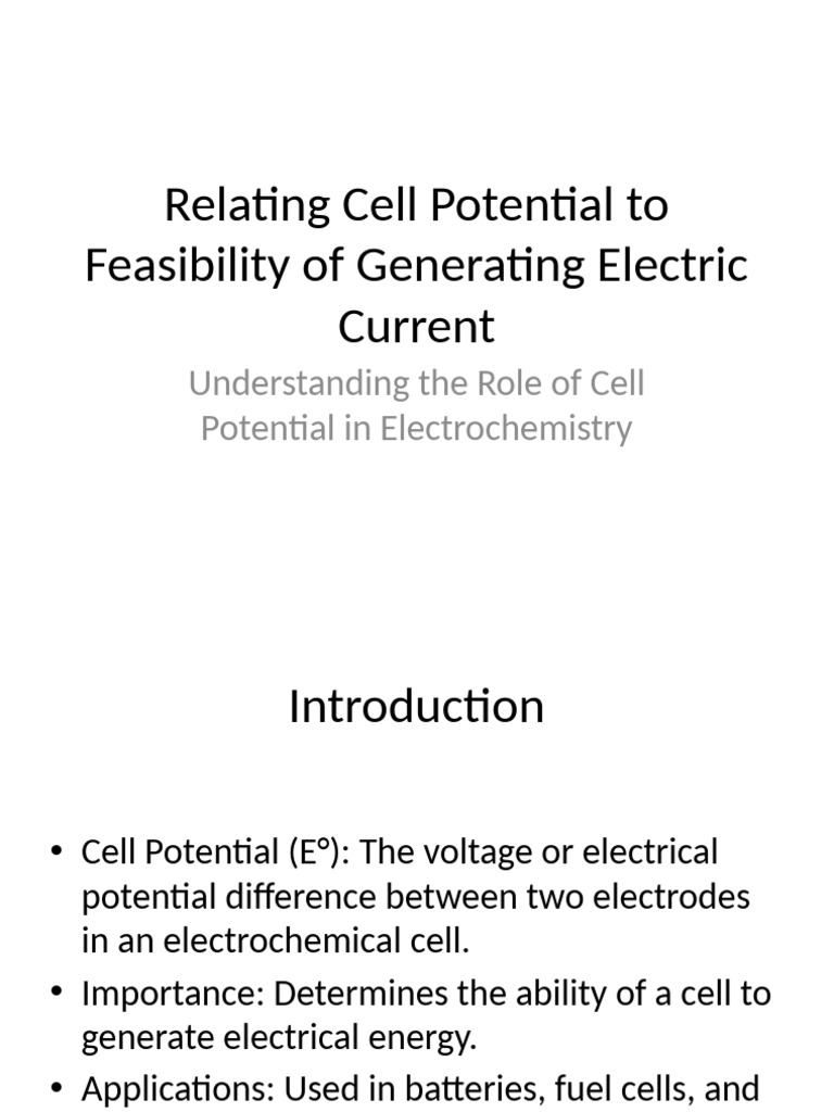 Cell Potential and Electric Current Feasibility | PDF ...
