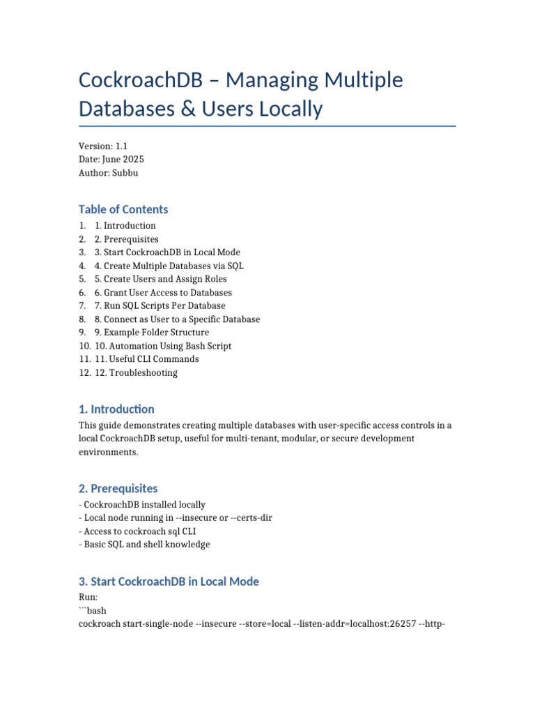 CockroachDB Multiple DB User Setup | PDF | Databases | Command Line Interface