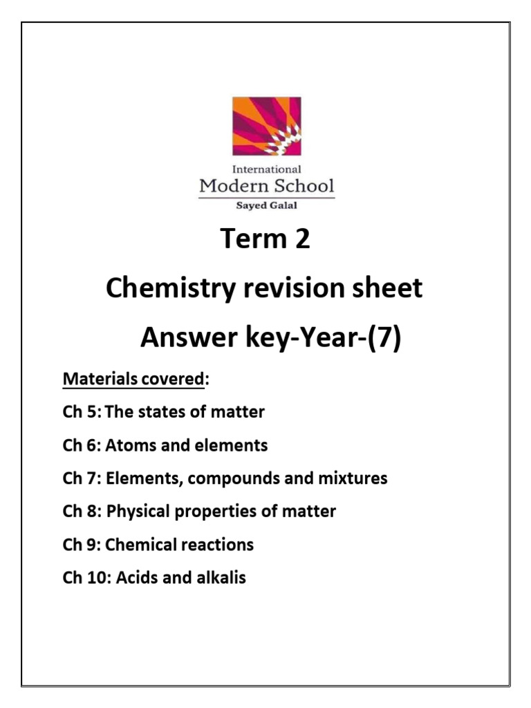 Term 2-Chemistry Revision Sheet - Answer Key-Y7 | PDF | Hydroxide | Chemical Substances