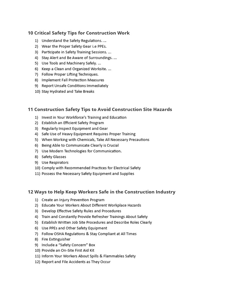 10 Critical Safety Tips For Construction Work | PDF | Safety | Personal ...