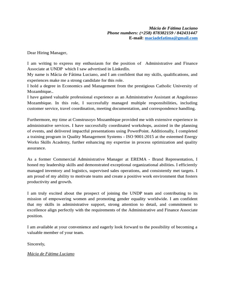 Cover Letter UNDP | PDF