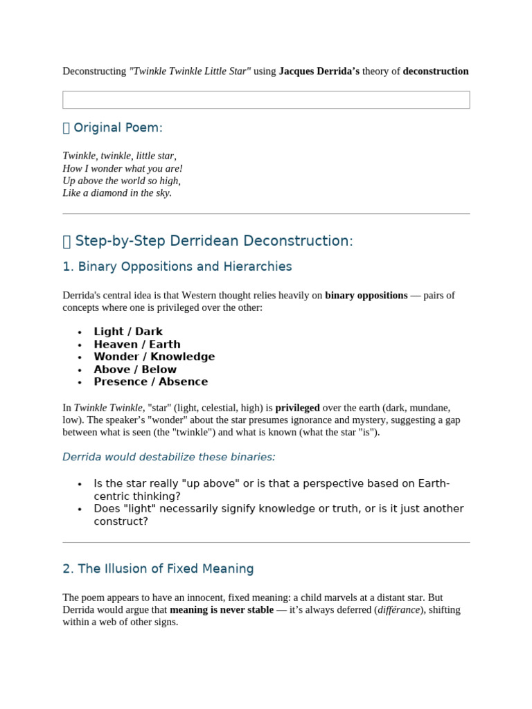 Twinkle Twinkle Deconstruction | PDF | Deconstruction | Contemporary Philosophy