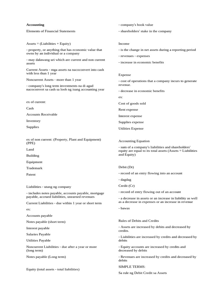 Accounting Review Notes Not All Included | PDF | Debits And Credits ...