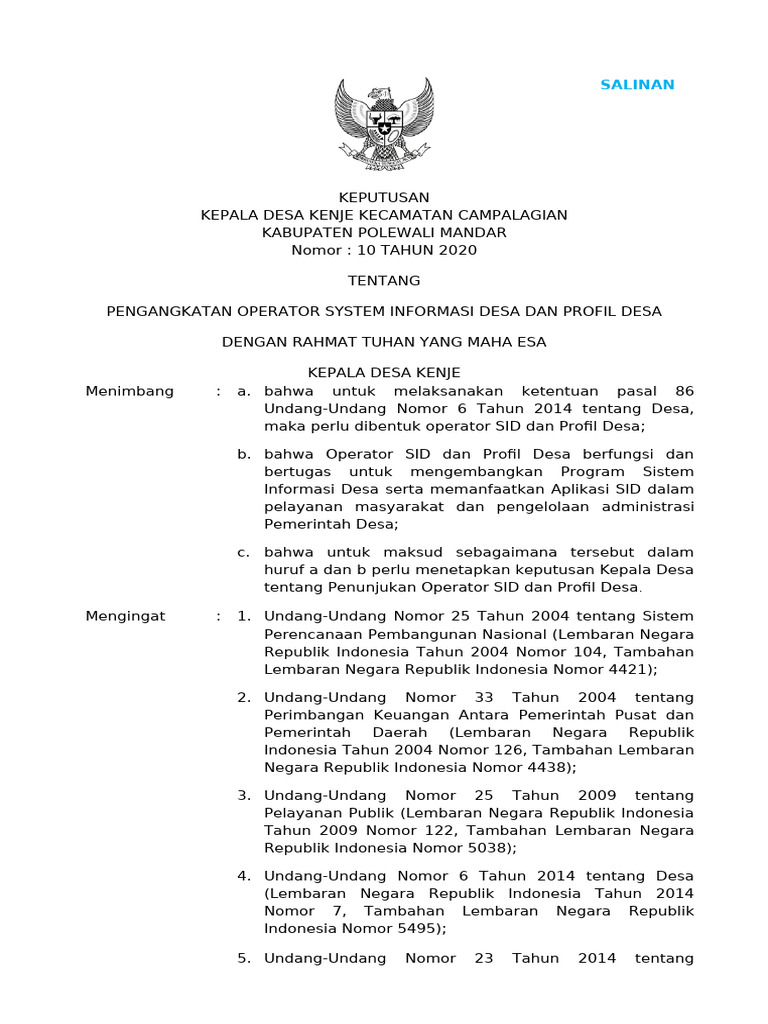 10 SK Operator Desa | PDF