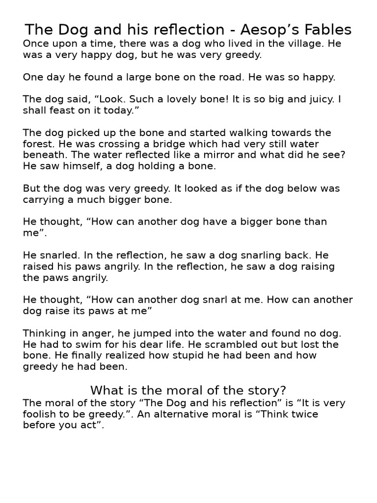 The Greedy Dog and His Reflection | PDF
