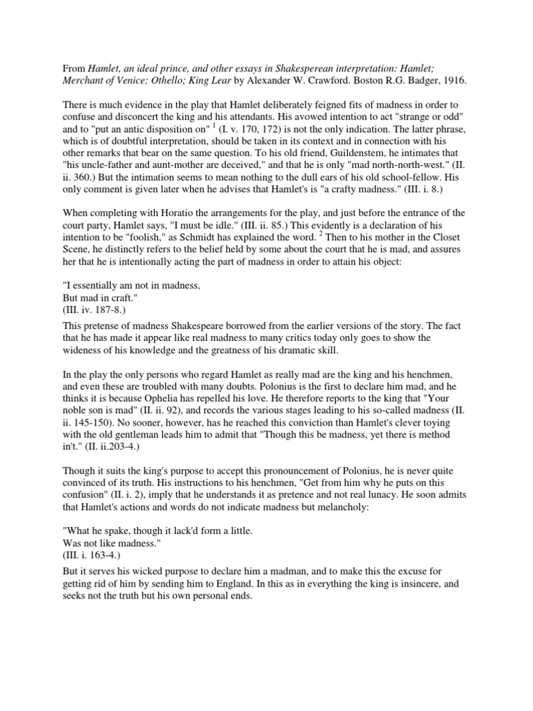 Hamlet Madness | PDF | Hamlet | Insanity