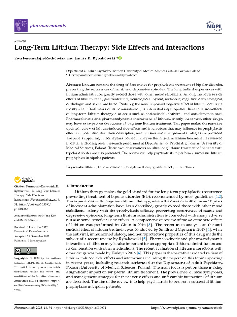 Long-Term Lithium Therapy: Effects & Interactions | PDF ...