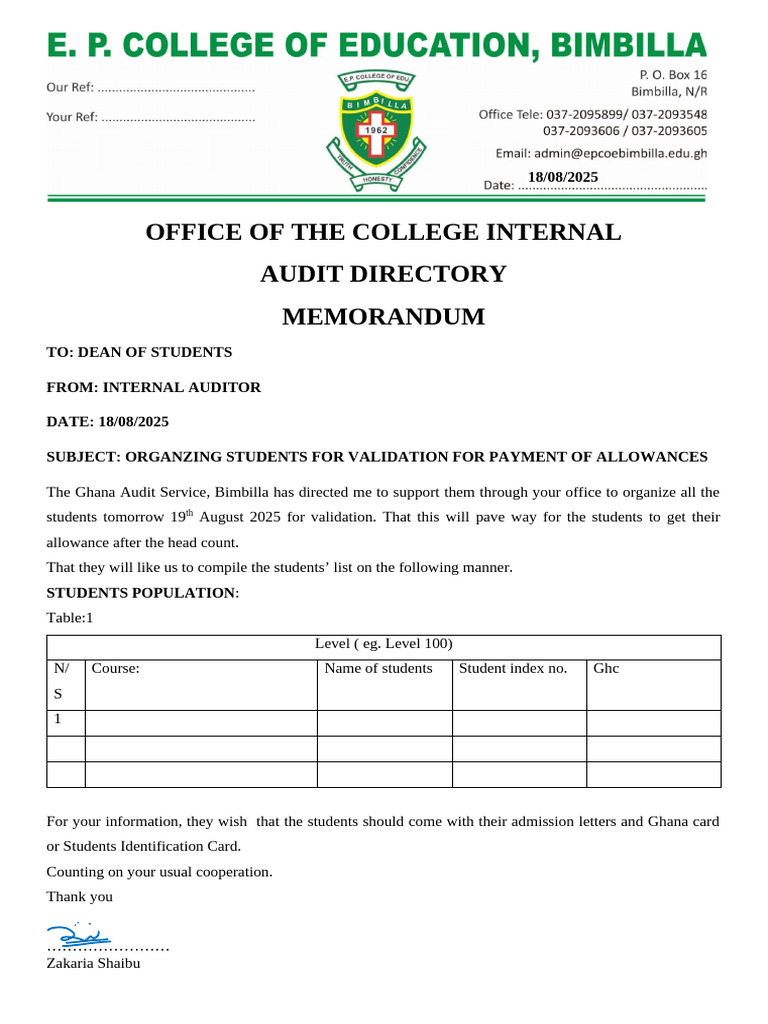 Student Allowance Validation Memo | PDF | Business